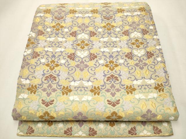 平和屋着物●六通柄袋帯　唐織　花唐草文　金糸　正絹　逸品　CAAT1167hy