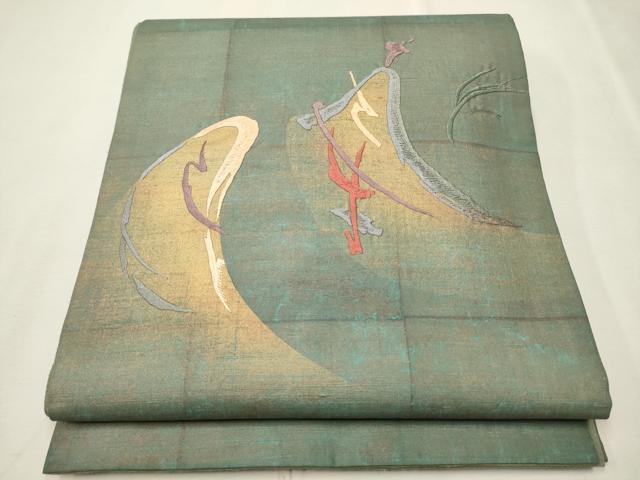 平和屋着物●太鼓柄袋帯　紬地　刺繍　吉祥文　金彩　正絹　逸品　CAAT1185hy