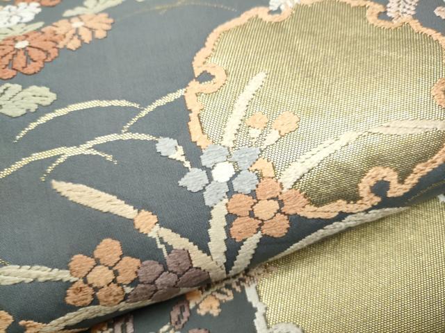 平和屋着物○六通柄袋帯 唐織 雪輪草花文 金糸 正絹 逸品 CAAT1189hy