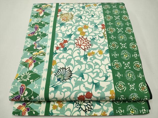 平和屋着物●全通柄袋帯　型染め　花蝶間道　正絹　逸品　未使用　CAAT1190hy