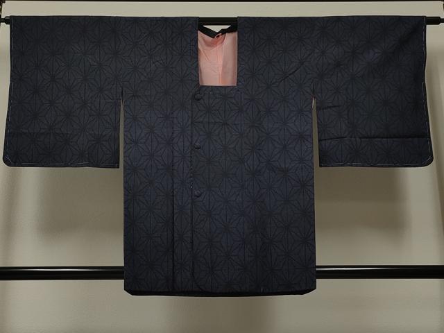 平和屋着物＃道行コート　紬地　麻の葉文様　正絹　逸品　未使用　CAAT5623id