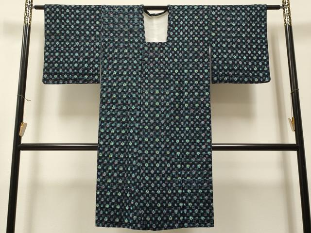 平和屋着物▽久留米絣　単衣　綿　道行コート　吉祥花文　ロング丈　逸品　CAAT5633id