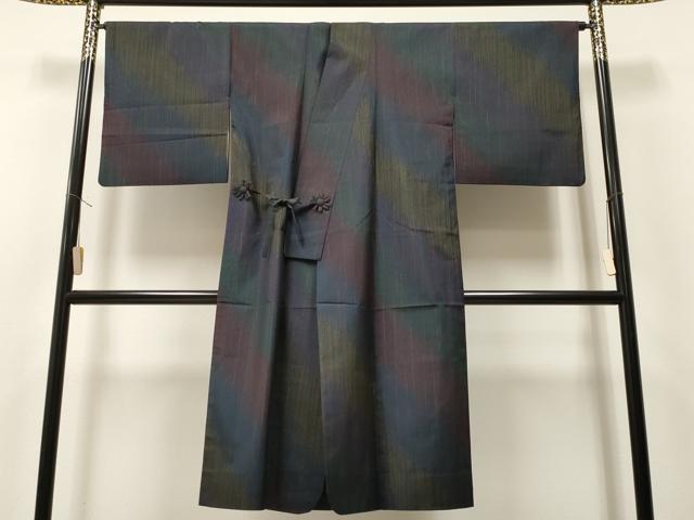 平和屋着物▽道行コート　雨コート　単衣　紬地　吉祥間道　ロング丈　正絹　逸品　CAAT5644id