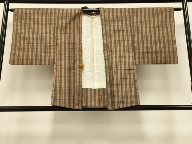 平和屋着物＃羽織　紬地　格子柄　正絹　逸品　CAAT5688id