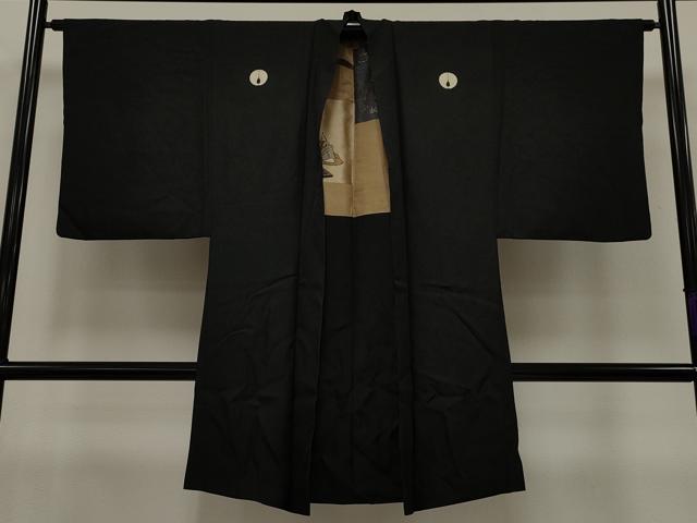 平和屋着物＃男性　長羽織　黒紋付き　正絹　逸品　CAAT5716id