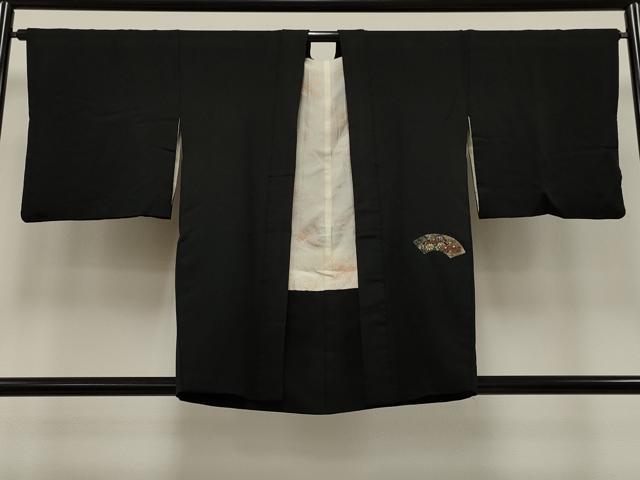 平和屋着物＃羽織　寿光織　地紙孔雀花文　黒地　金銀糸　正絹　逸品　CAAT5717id