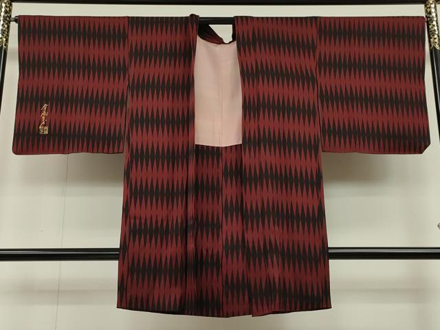 平和屋着物＃染色作家　斉藤三才　長羽織　幾何学文様　ロング丈　正絹　逸品　CAAT5726id