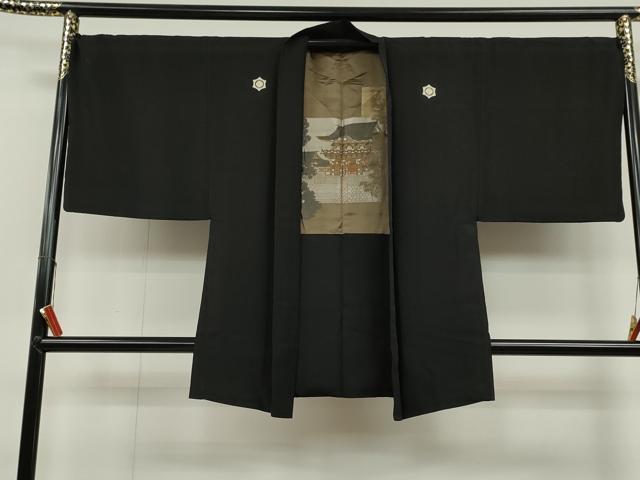 平和屋着物＃男性　長羽織　黒紋付き　正絹　逸品　CAAT5735id