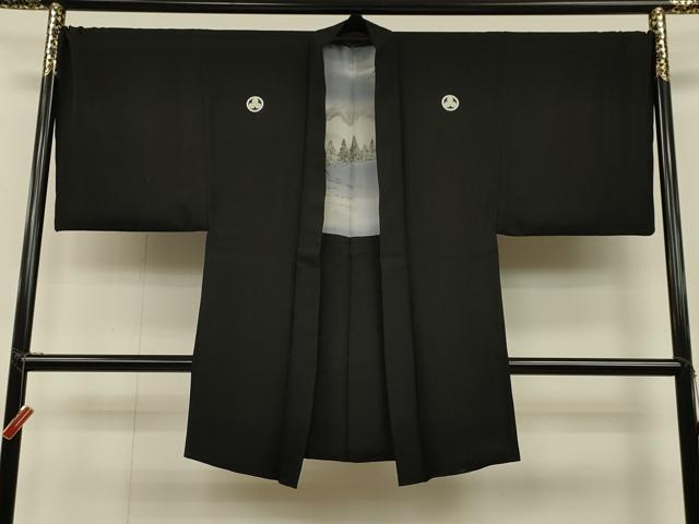 平和屋着物＃男性　長羽織　黒紋付き　キングサイズ　正絹　逸品　CAAT5769id