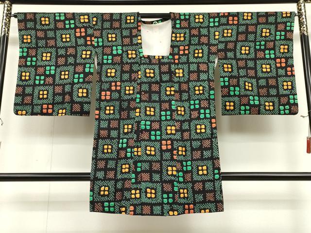 平和屋着物＃道行コート　総絞り　吉祥文　黒地　ロング丈　正絹　逸品　CAAT5774id