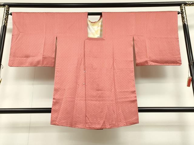 平和屋着物＃道行コート　檜垣地紋　甚三紅色　正絹　逸品　未使用　CAAT5780id