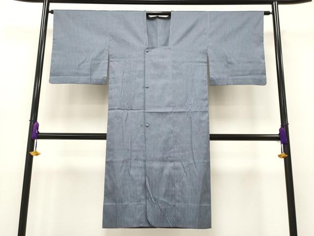 平和屋着物▽道行コート　単衣　雨コート　縞　ロング丈　正絹　逸品　CAAT5784id