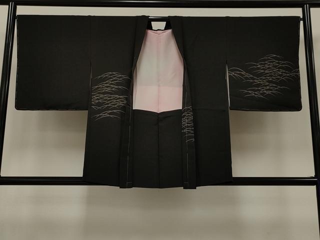 平和屋着物＃羽織　刺繍　芝草動物文　黒地　正絹　逸品　CAAT5790id