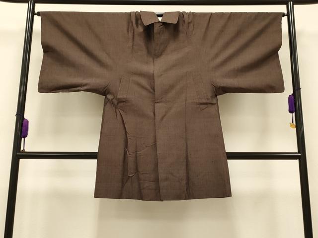 平和屋着物＃男性　和装コート　紬地　霞文　ロング丈　正絹　逸品　CAAT5794id