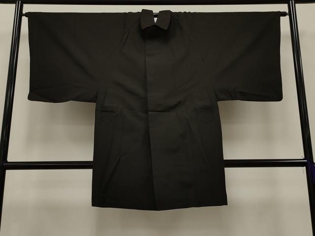 平和屋着物＃男性　和装コート　暗黒色　黒地　ロング丈　正絹　逸品　CAAT5798id