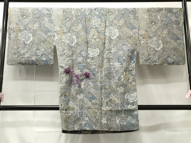 平和屋着物＃山岡古都・古都染人　染織美術品　薬墨染　天目織　お召　道中着　更紗花文　ロング丈　正絹　逸品　CAAT5817id