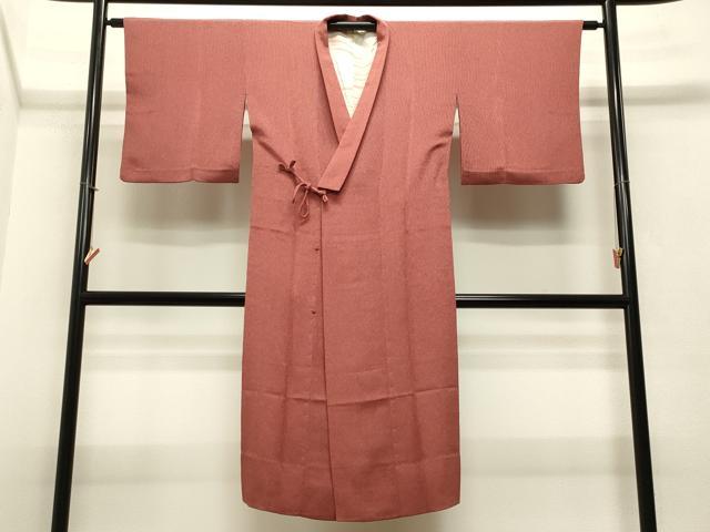 平和屋着物▽江戸小紋　道行コート　単衣　万筋　茜色＆#10005；一斤染色　鬼しぼ縮緬　ロング丈　正絹　逸品　CAAT5834id