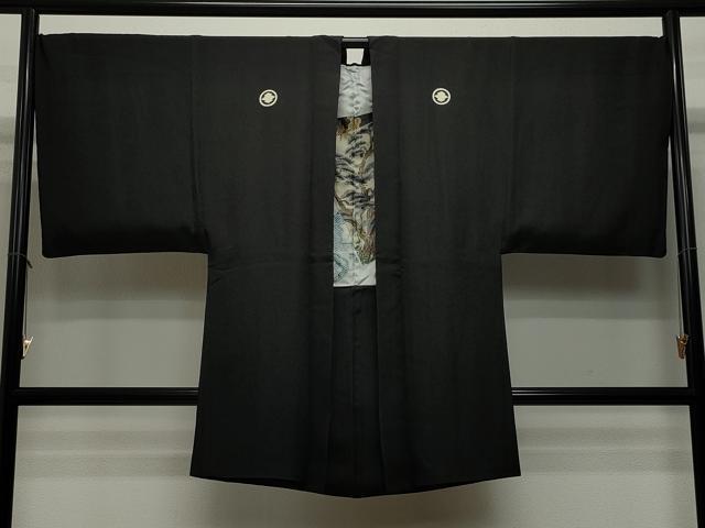 平和屋着物＃男性　長羽織　黒紋付き　正絹　逸品　CAAT5839id