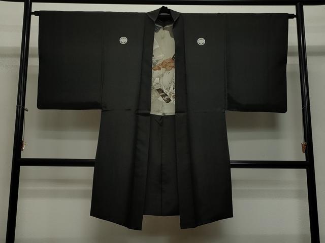 平和屋着物＃男性　長羽織　黒紋付き　正絹　逸品　CAAT5845id