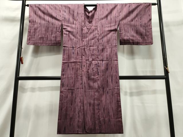 平和屋着物▽道行コート　単衣　雨コート　杢目間道　ロング丈　正絹　逸品　CAAT5870id