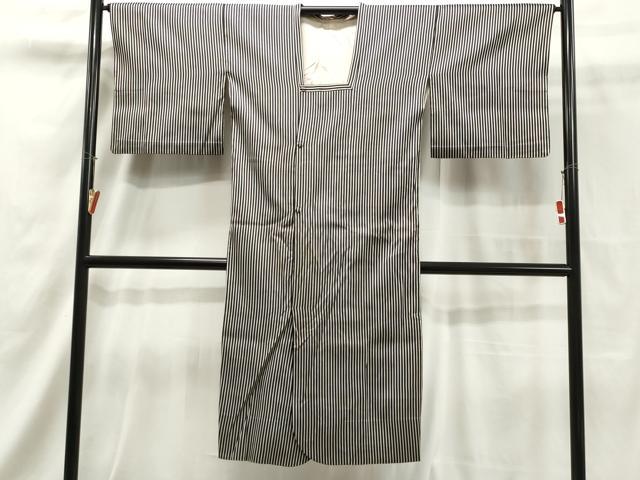 平和屋着物▽道行コート　単衣　雨コート　縞　ロング丈　正絹　逸品　CAAT5882id