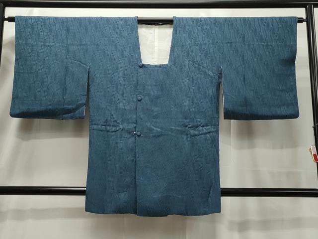 平和屋着物＃道行コート　立涌地紋　青藍色　鈴乃屋扱い　反端付き　正絹　逸品　CAAT5885id