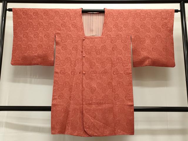 平和屋着物＃道行コート　花唐草地紋　赤丹色　ロング丈　正絹　逸品　CAAT5906id