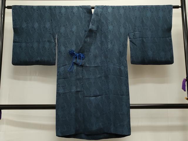 平和屋着物＃道中着　吉祥花地紋　群青色　鈴乃屋扱い　ロング丈　正絹　逸品　CAAT5913id