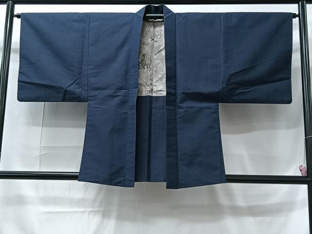 平和屋着物＃男性　羽織　紬地　濃藍色　正絹　逸品　CAAT5930id
