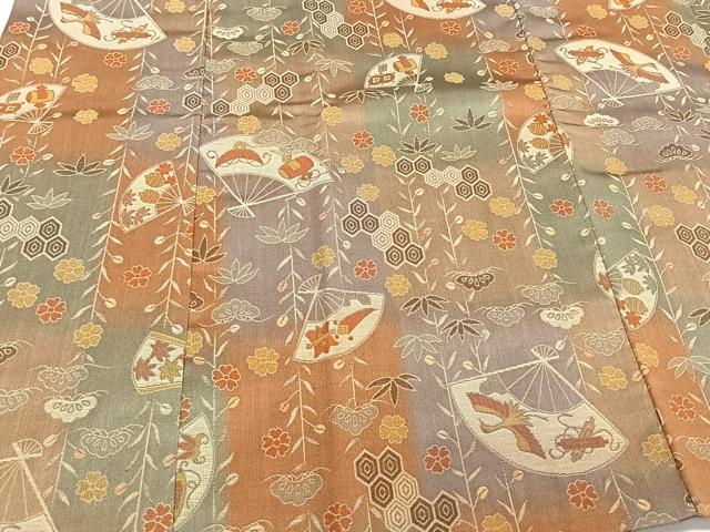 平和屋着物＃道中着 扇面宝尽くし花文 ロング丈 正絹 逸品 CAAT5960id