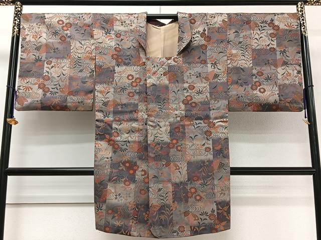 平和屋着物＃道行コート　流水花蝶文　ロング丈　正絹　逸品　CAAT5962id