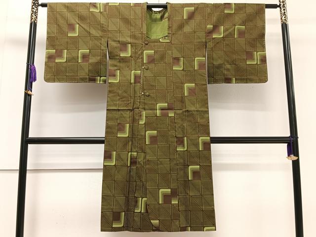 平和屋着物▽道行コート　単衣　雨コート　幾何学文様　ロング丈　正絹　逸品　CAAT5972id