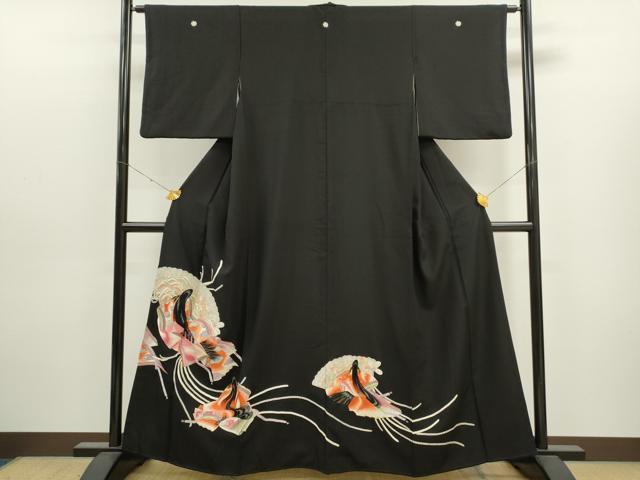 平和屋着物●豪華黒留袖　総刺繍　十二単　松竹梅檜扇花文　金銀糸　正絹　逸品　CAAT6148ze