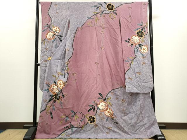 平和屋着物●豪華振袖　駒刺繍　枝花文　たたき染め　金彩　正絹　逸品　CAAT6153ze