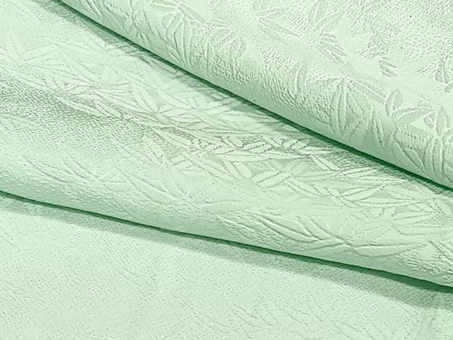 平和屋着物▽上質な色無地　単衣　笹地紋　白緑色　正絹　逸品　CAAT6545xi