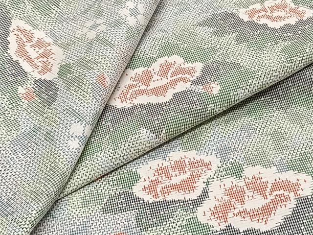 平和屋着物▽上質な紬　単衣　草花文　正絹　逸品　CAAT6553xi