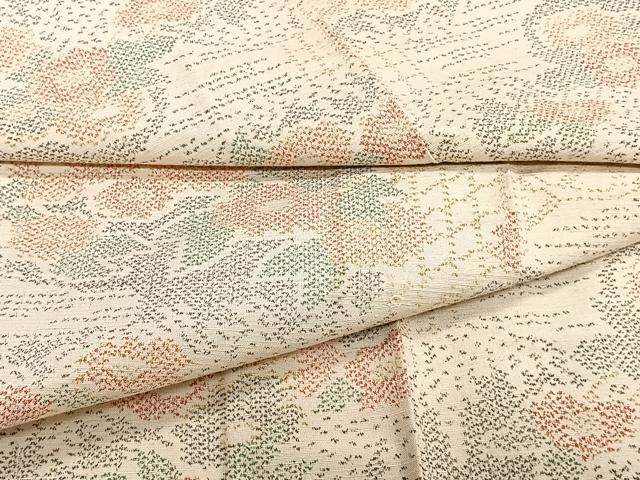 平和屋着物▽上質な紬　単衣　草花文　正絹　逸品　CAAT6569xi