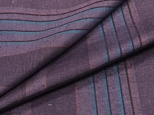 平和屋着物▽上質な紬 　単衣　 縞　正絹　逸品　未使用　CAAT6589xi