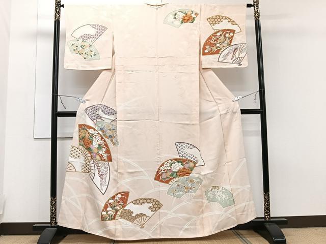 平和屋着物▽訪問着　単衣　扇面草花文　金彩　正絹　逸品　未使用　CAAT6601xi