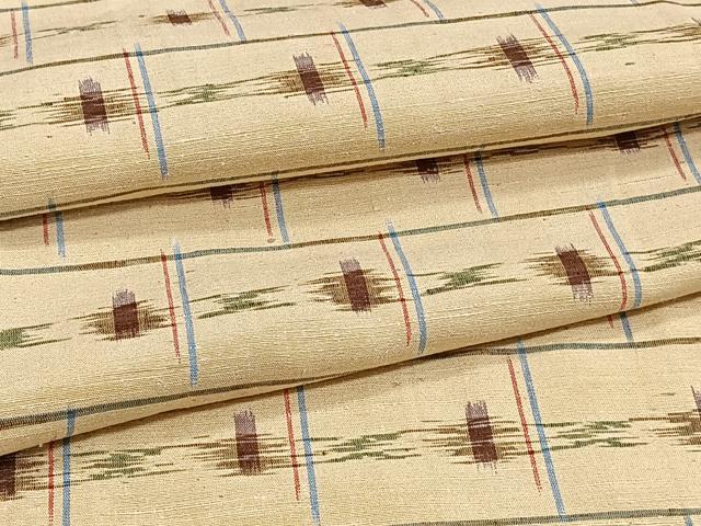 平和屋着物▽上質な紬　単衣　琉球絣文様　正絹　逸品　CAAT6617xi