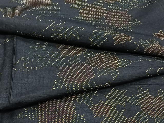 平和屋着物▽上質な紬　単衣　草花文　正絹　逸品　CAAT6620xi