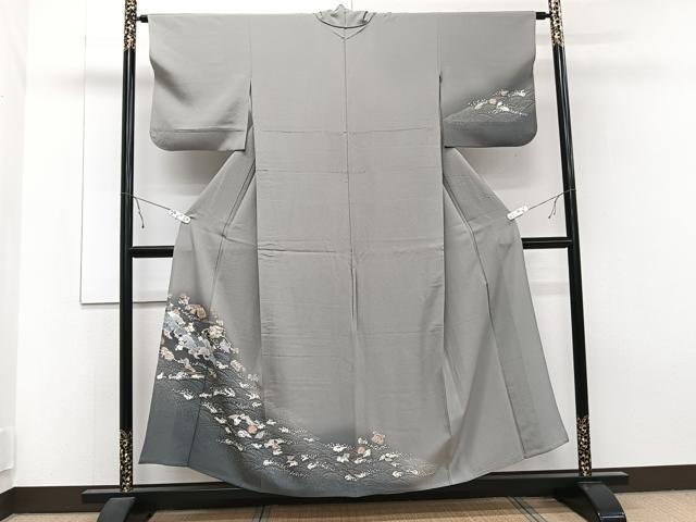 平和屋着物▽訪問着　単衣　刺繍　貝合わせ文　暈し染め　金彩　正絹　逸品　CAAT6635xi