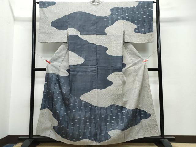 平和屋着物●訪問着　生紬　立涌鹿の子文　正絹　逸品　CAAT6906vf