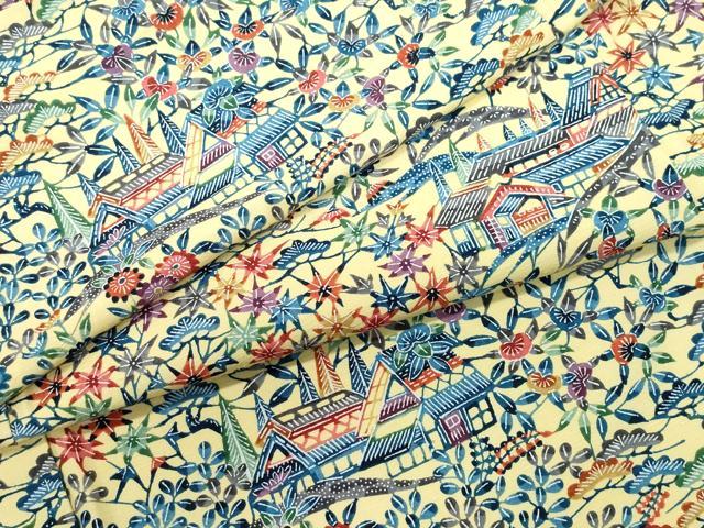 平和屋着物●上質な小紋　紬地　型染め　風景草花文　正絹　逸品　CAAT6921vf