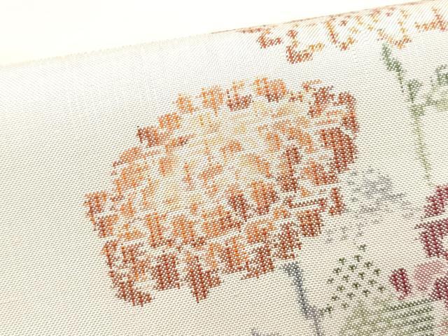 平和屋着物○本場大島紬 白大島 9マルキ 草花文 総絣 正絹 逸品