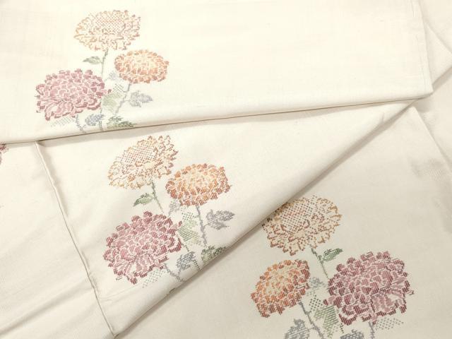 平和屋着物○本場大島紬 白大島 9マルキ 草花文 正絹 逸品 CAAS9278th