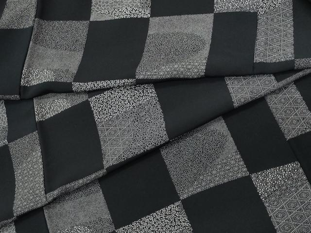 平和屋着物●上質な小紋　市松吉祥文　黒地　正絹　逸品　CAAT6973vf
