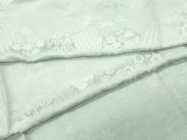 平和屋着物●上質な色無地　吉祥花地紋　青白橡色　正絹　逸品　未使用　CAAT6977vf