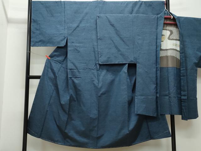 平和屋着物●男性　紬　アンサンブル　藍鉄色　正絹　逸品　未使用　CAAT6979vf