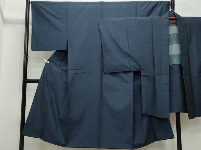 平和屋着物●男性　紬　アンサンブル　濃紺色　正絹　逸品　CAAT6980vf